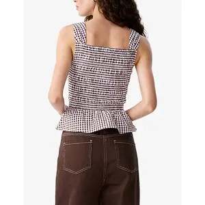 OMNES Shirred Gingham-print Cotton Top