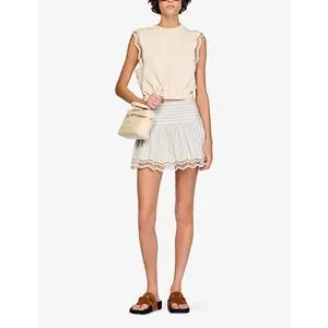 Sandro Cropped Lace-embroidered Cotton T-shirt - Ecru