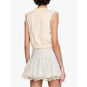 Sandro Cropped Lace-embroidered Cotton T-shirt - Ecru