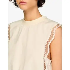Sandro Cropped Lace-embroidered Cotton T-shirt - Ecru