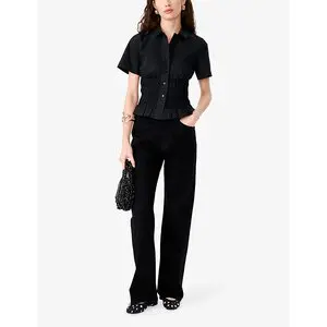 OMNES Shirred-panel Short-sleeve Cotton Blouse