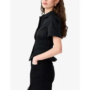 OMNES Shirred-panel Short-sleeve Cotton Blouse