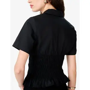 OMNES Shirred-panel Short-sleeve Cotton Blouse