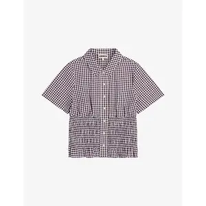 OMNES Gingham Shirred Cotton Blouse