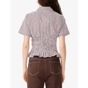 OMNES Gingham Shirred Cotton Blouse