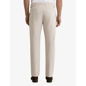 REISS Pablo Side-adjuster Cotton And Linen-blend Trousers - Stone