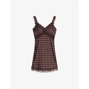 OMNES Allie Star-print Lace-trim Satin Mini Dress - Chocolate