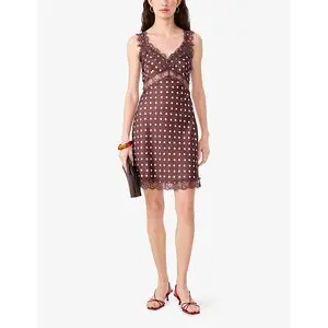 OMNES Allie Star-print Lace-trim Satin Mini Dress