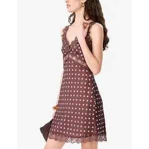 OMNES Allie Star-print Lace-trim Satin Mini Dress