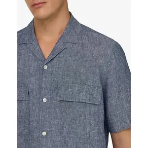 Boggi Milano Open-collar Linen And Cotton-blend Denim Shirt