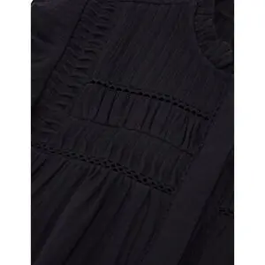 REISS Florie Ruffle-neck Cotton Cheesecloth Top - Navy