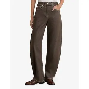 REISS Topstitched Barrel-leg Jeans