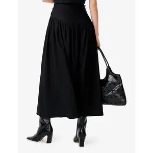 OMNES Lucille Flared Linen-blend Midi Skirt - Black