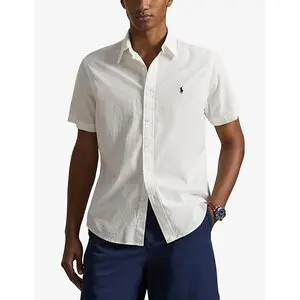 Polo Ralph Lauren Logo-embroidered Short-sleeved Cotton-seersucker Shirt - White