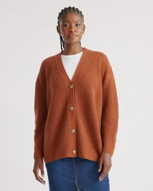 Quince Mongolian Spring Cashmere Oversized Boyfriend Cardigan Sweater Chestnut