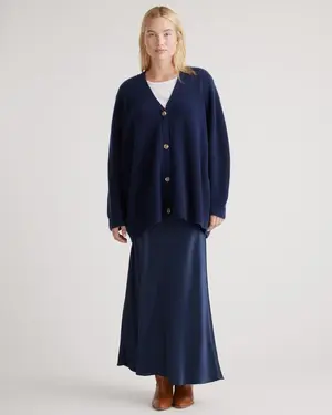 Quince Mongolian Spring Cashmere Oversized Boyfriend Cardigan Sweater - Navy