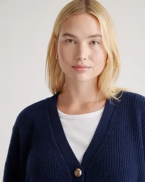 Quince Mongolian Spring Cashmere Oversized Boyfriend Cardigan Sweater - Navy