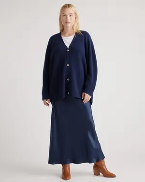 Quince Mongolian Spring Cashmere Oversized Boyfriend Cardigan Sweater - Navy