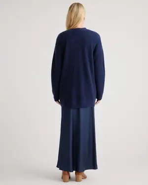 Quince Mongolian Spring Cashmere Oversized Boyfriend Cardigan Sweater - Navy