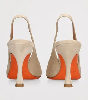 Santoni Sabine 85 Suede Slingback Pumps - Beige