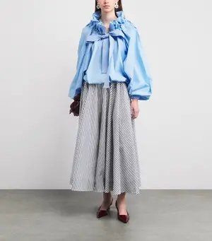 PATOU Striped Pleated Midi Skirt - Blue