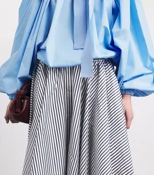 PATOU Striped Pleated Midi Skirt - Blue