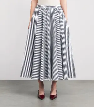 PATOU Striped Pleated Midi Skirt - Blue