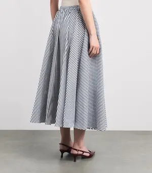 PATOU Striped Pleated Midi Skirt - Blue