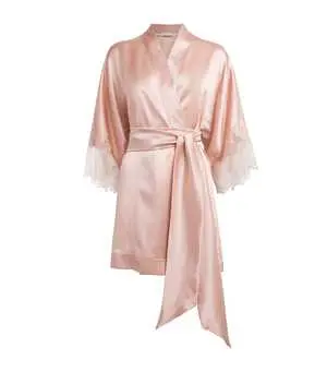 Carine Gilson Silk Lace-trim Louise Robe - Pink