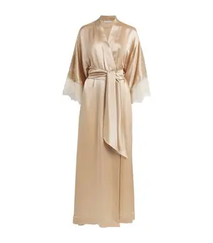 Carine Gilson Silk Lace-trim Louise Kimono - Brown