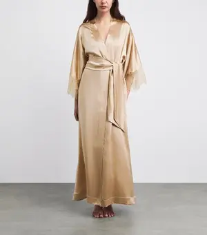 Carine Gilson Silk Lace-trim Louise Kimono - Brown