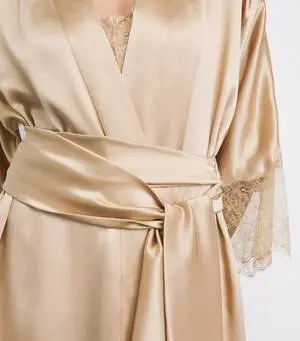 Carine Gilson Silk Lace-trim Louise Kimono - Brown