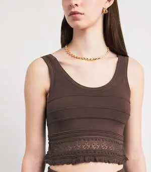 Sandro Pointelle Knit Crop Top - Brown