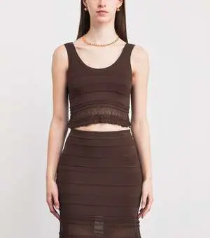Sandro Pointelle Knit Crop Top - Brown