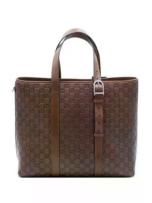 Gucci Large Gg Embossed Leather Tote - Brown