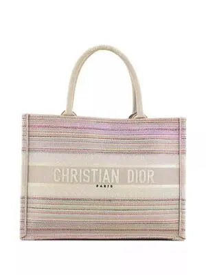 Dior Multicolor Stripes Embroidered Canvas Medium Tote Bag - Multicolour