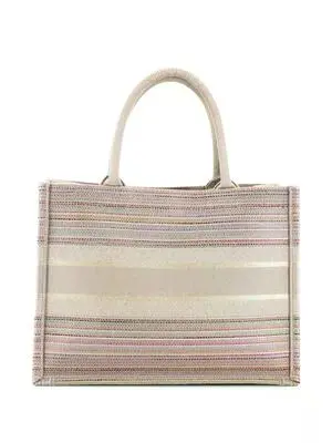 Dior Multicolor Stripes Embroidered Canvas Medium Tote Bag - Multicolour