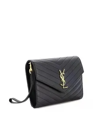 Saint Laurent Classic Monogram Envelope Wristlet - Black