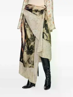 MAISON MARGIELA Silk Floral Asymmetrical Wrap Midi Skirt - Neutrals