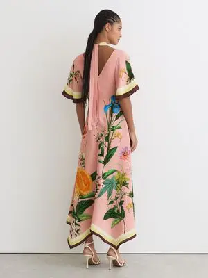REISS Flossy Floral-print Cut-out Midi Dress