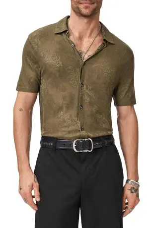 John Varvatos Biaggio Jacquard Mesh Short Sleeve Button-up Shirt - Eucalyptus
