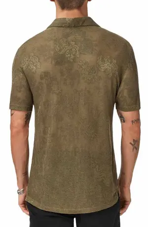 John Varvatos Biaggio Jacquard Mesh Short Sleeve Button-up Shirt - Eucalyptus
