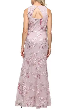 Alex Evenings Sequin Embroidered Mesh Column Gown