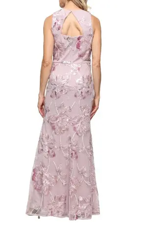 Alex Evenings Sequin Embroidered Mesh Column Gown