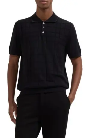 Bugatchi Textured Grid Polo Sweater - Black