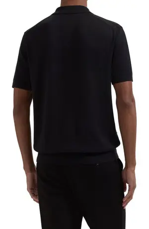 Bugatchi Textured Grid Polo Sweater - Black