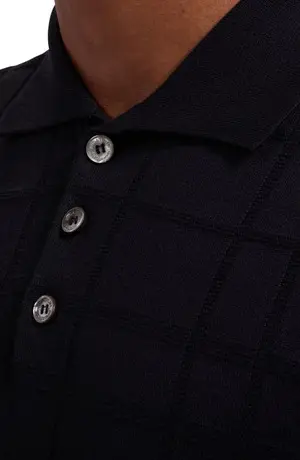 Bugatchi Textured Grid Polo Sweater - Black