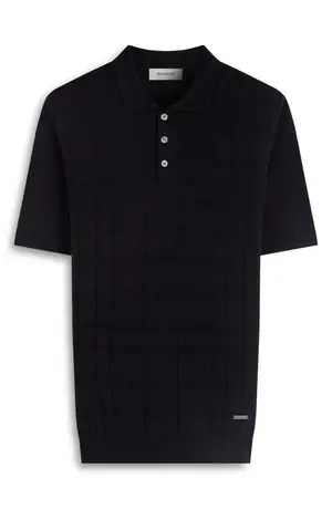 Bugatchi Textured Grid Polo Sweater - Black