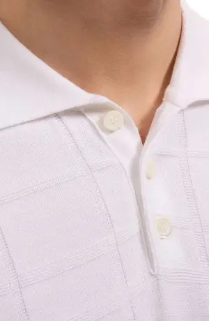 Bugatchi Textured Grid Polo Sweater - White