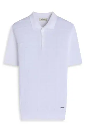 Bugatchi Textured Grid Polo Sweater - White